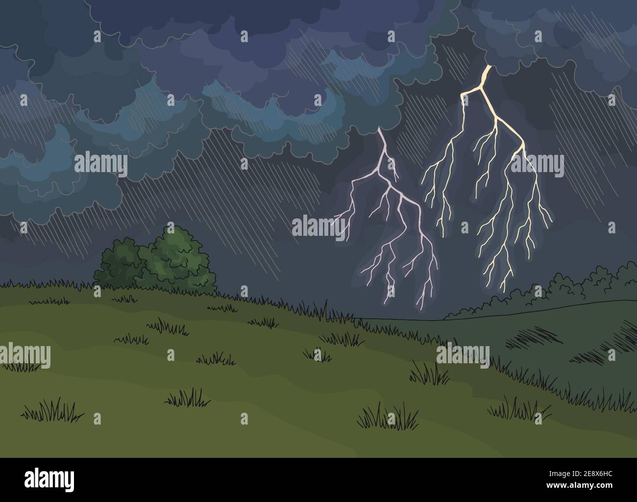 Thunderstorm graphic color landscape sketch illustration vector Stock ...