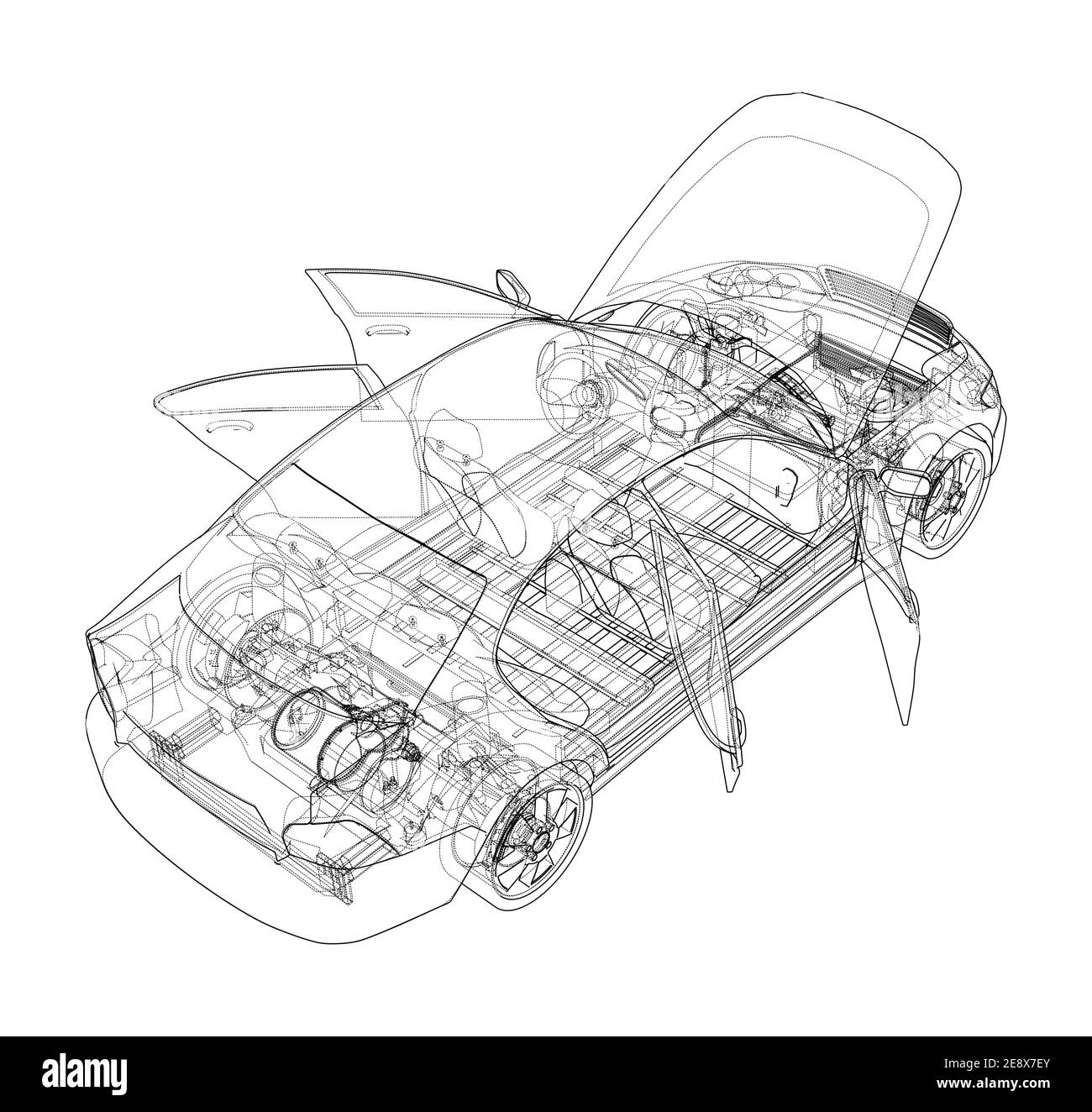 Electric Car With Chassis. Vector rendering of 3d Stock Vector Image ...