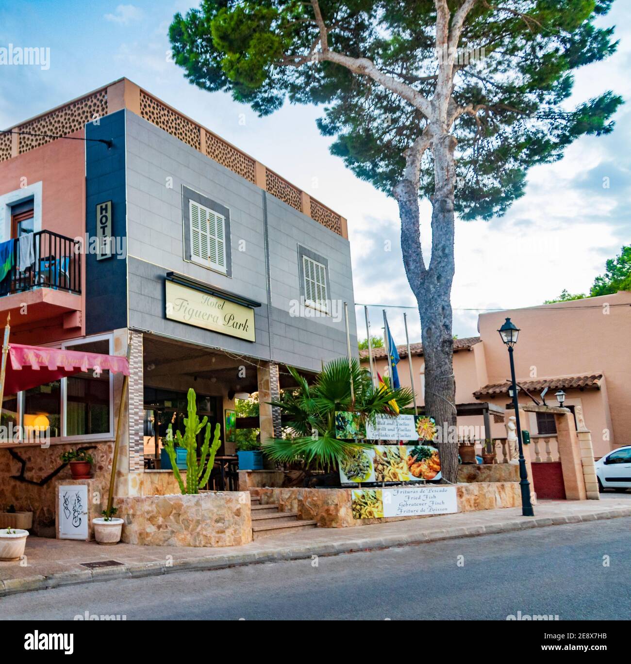 Typical beautiful afternoon street in Cala Figuera Mallorca Balearic ...