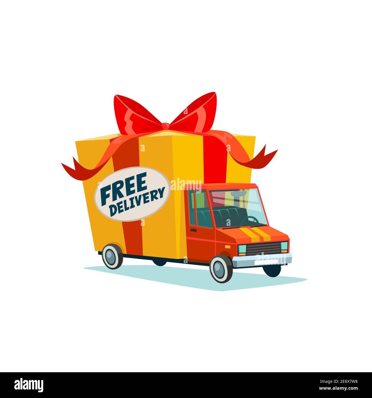 Free delivery concept. Delivery truck with gift box, parcel. Delivery ...
