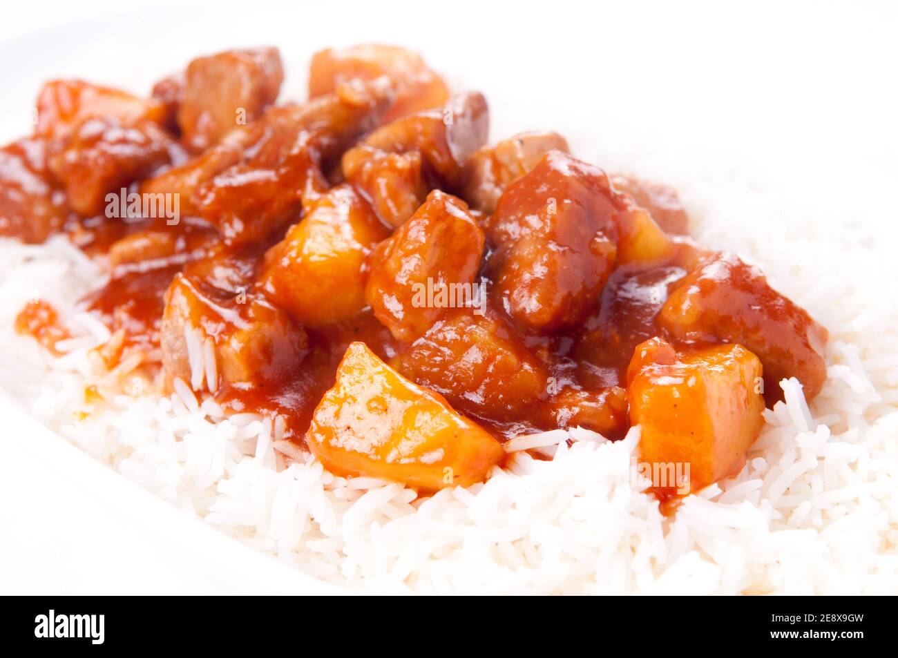home made sweet and sour pork white rice Stock Photo - Alamy