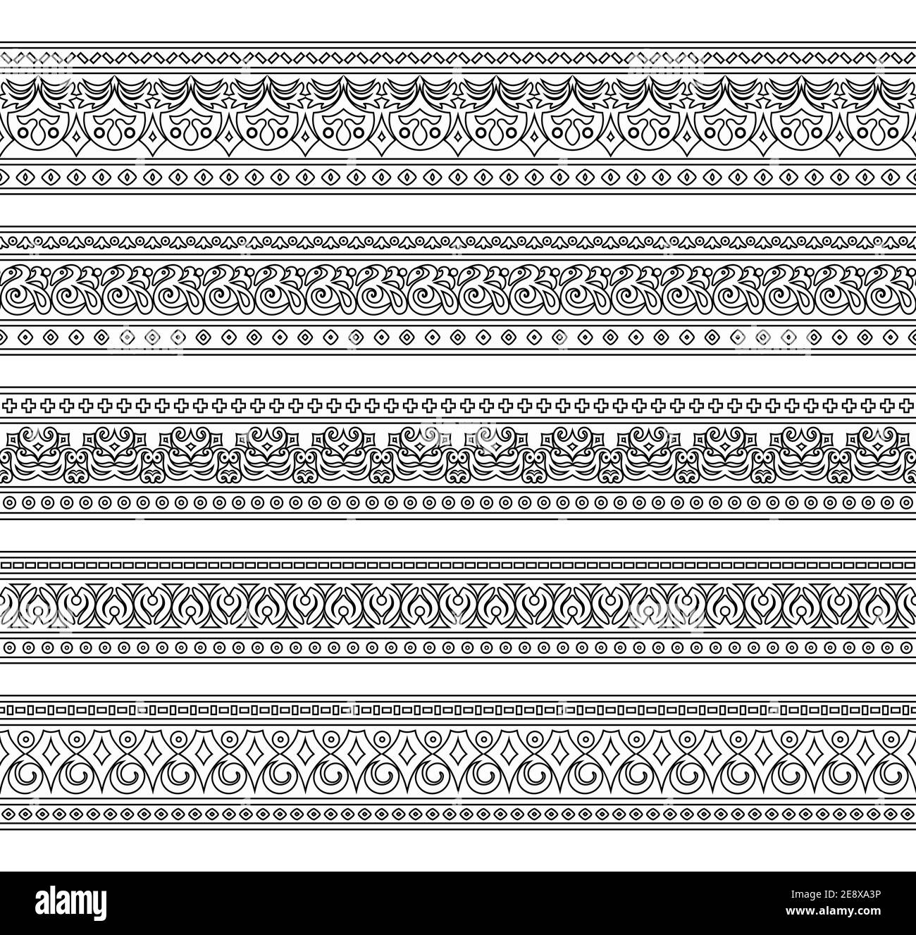 Abstract ethnic nature seamless line art stripes set Stock Vector Image ...