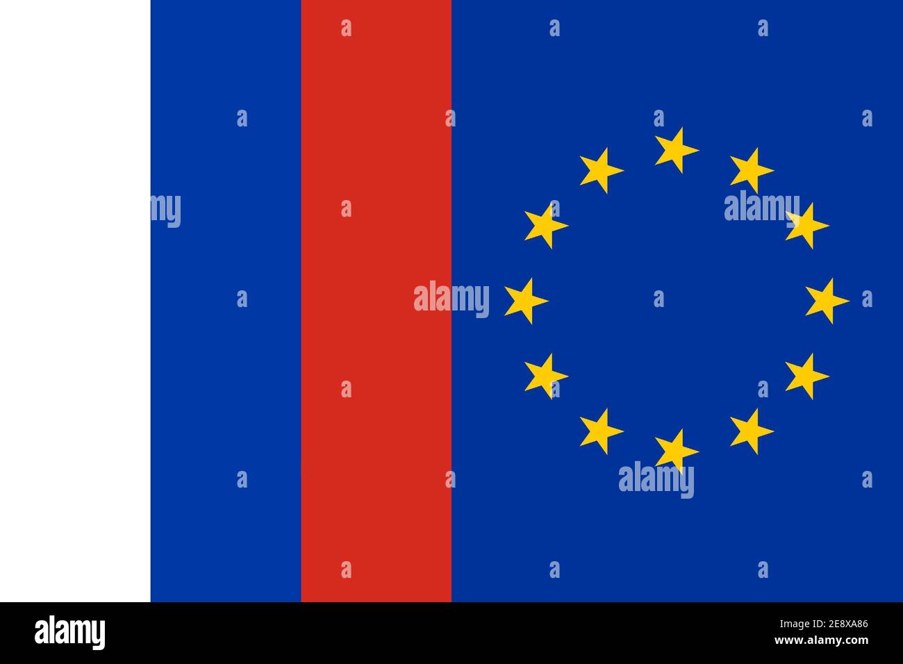 Illustration of Russia and EU vertical national flags next to each ...