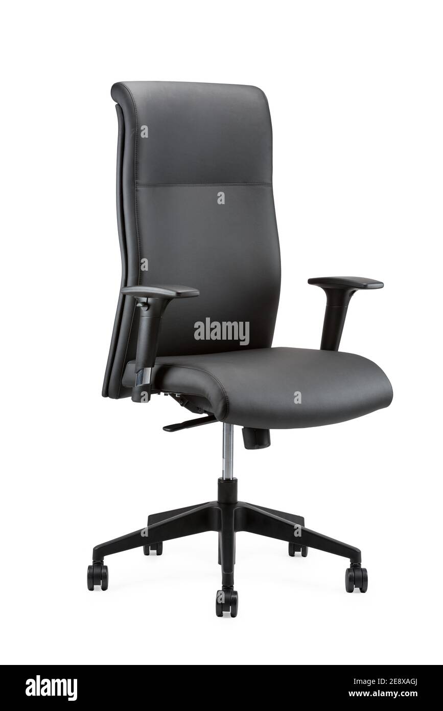 Vertical partial side view of black office chair isolated on white ...