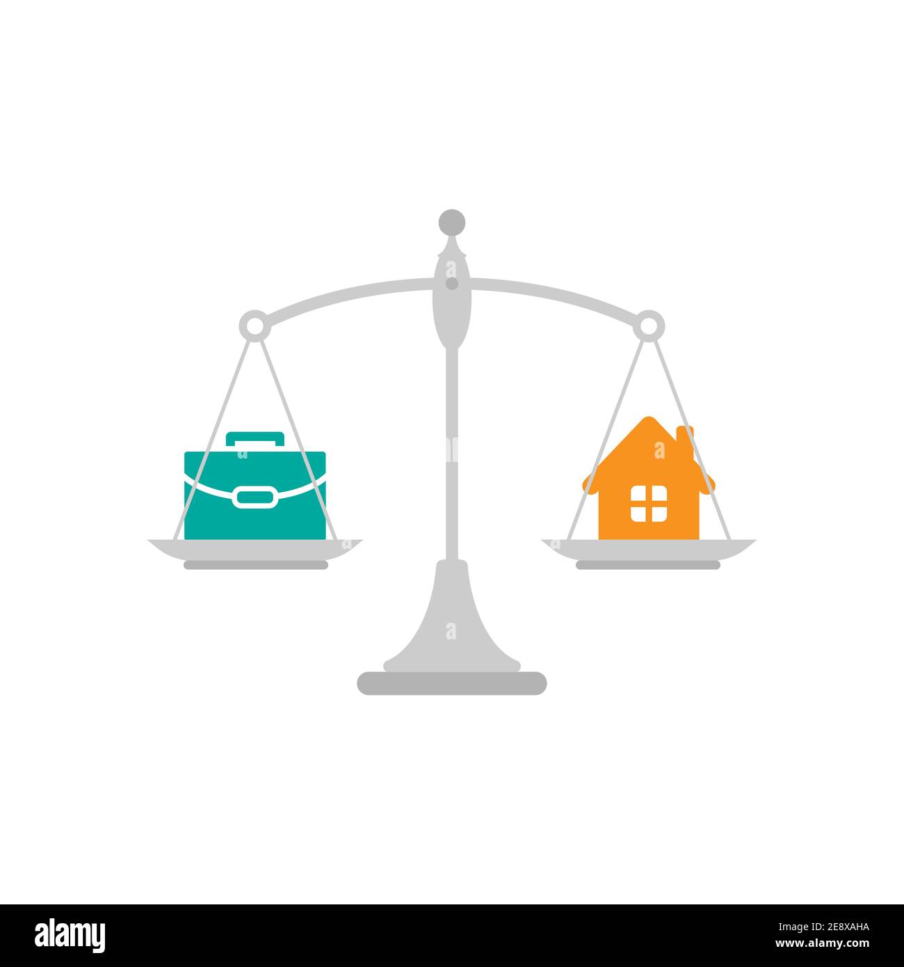 Mechanical scales with briefcase and house in pans. Home and business ...