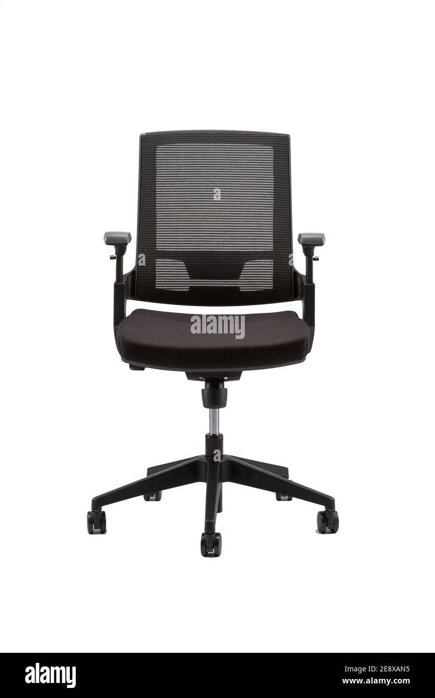 Vertical front view of black office chair isolated on white background ...