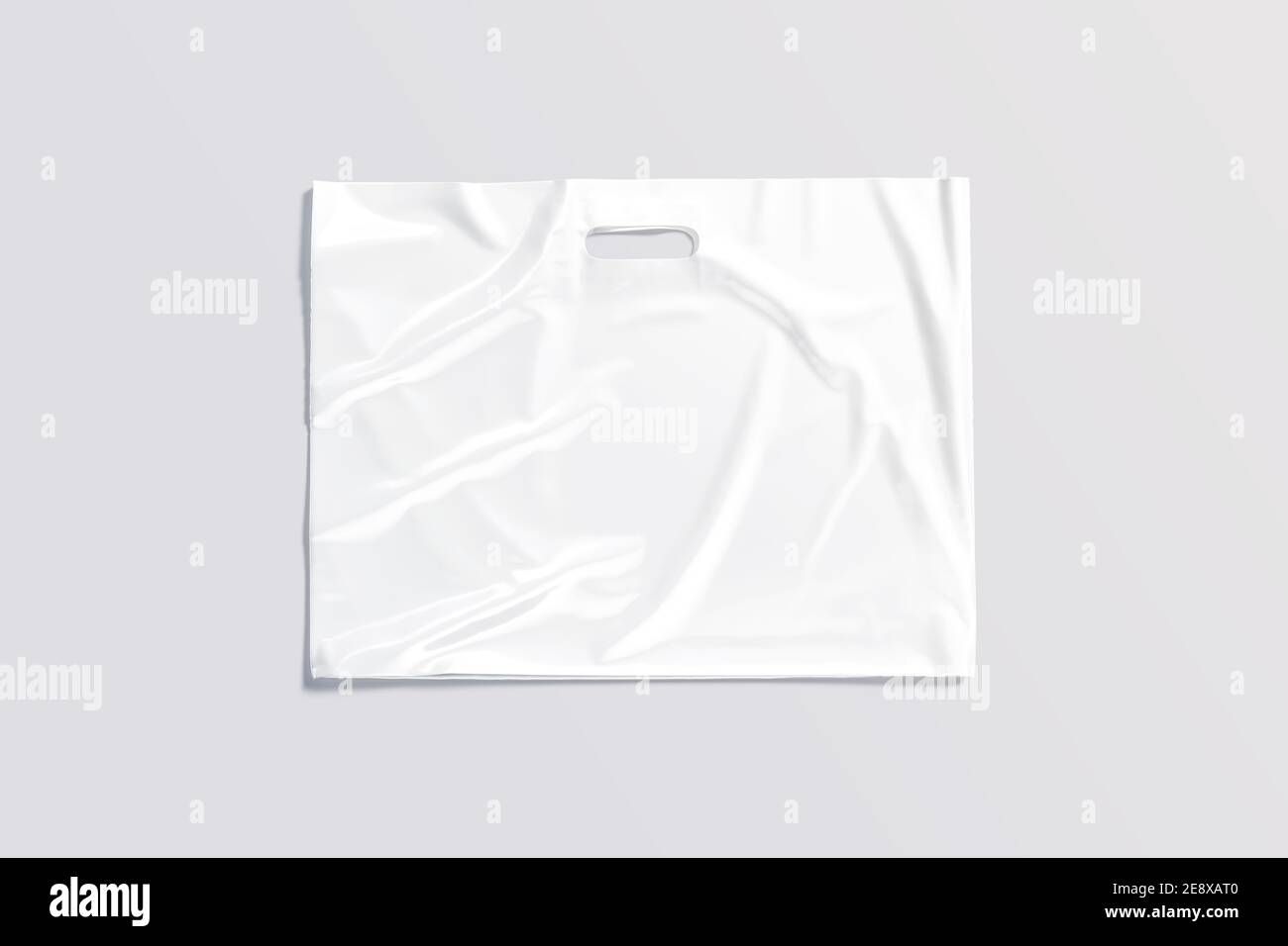 Blank white die-cut plastic bag handle hole mockup, gray background, 3d ...