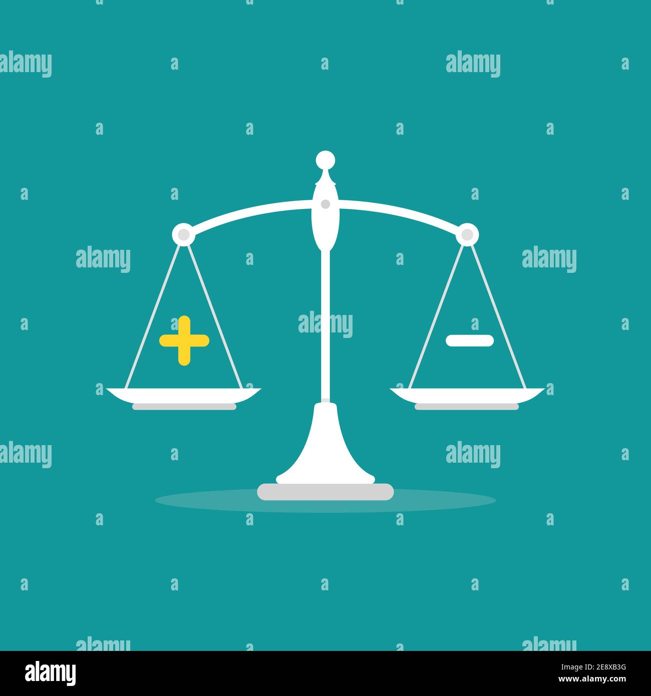 White mechanical scales with plus and minus in pans. value, solution ...