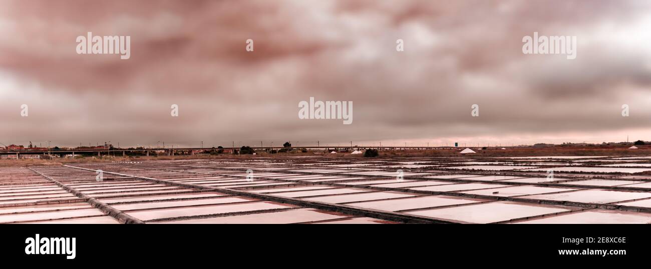 Different types of salt in salt pans with salt harvesting pools Stock ...