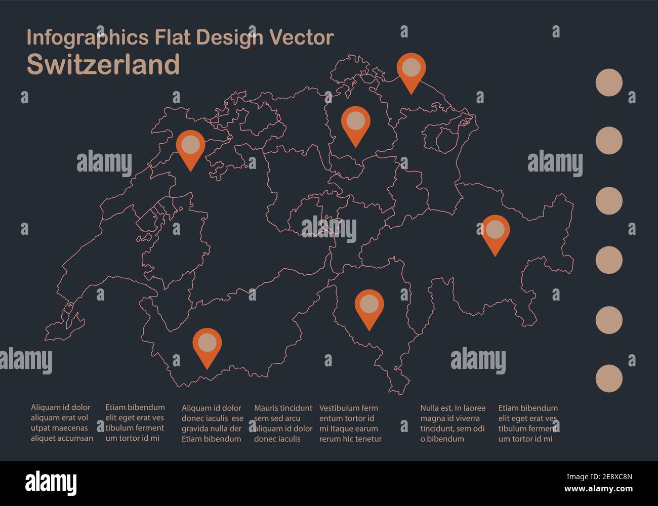 Infographics Switzerland map outline, flat design, color blue orange ...
