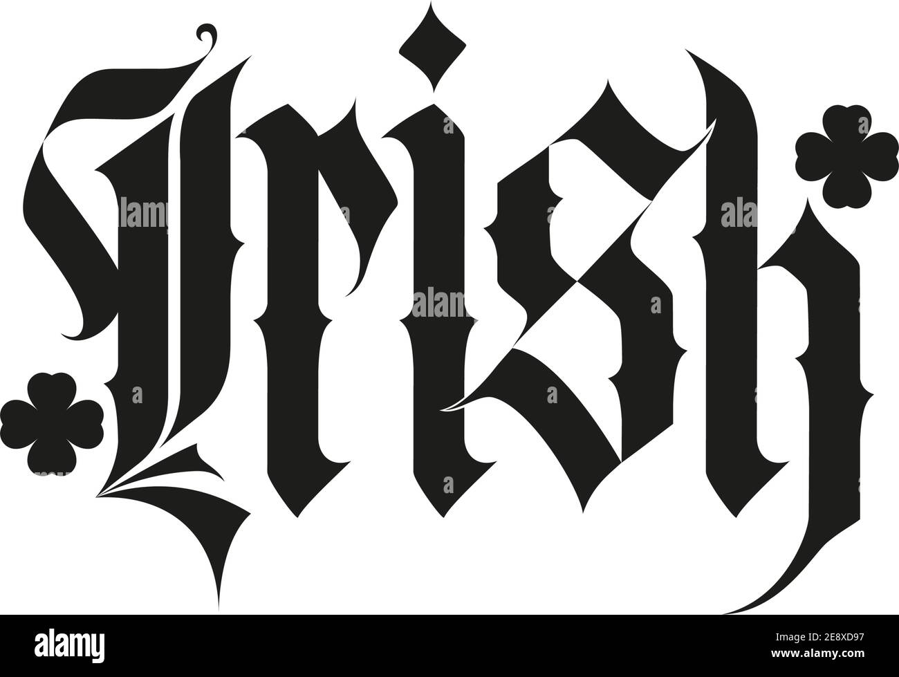 Irish. Calligraphic handdrawn typeface isolated on white background ...