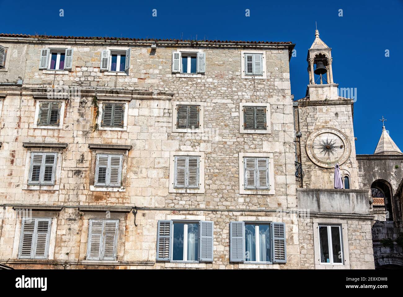 Historic building and clock tower in the historic center of Split ...