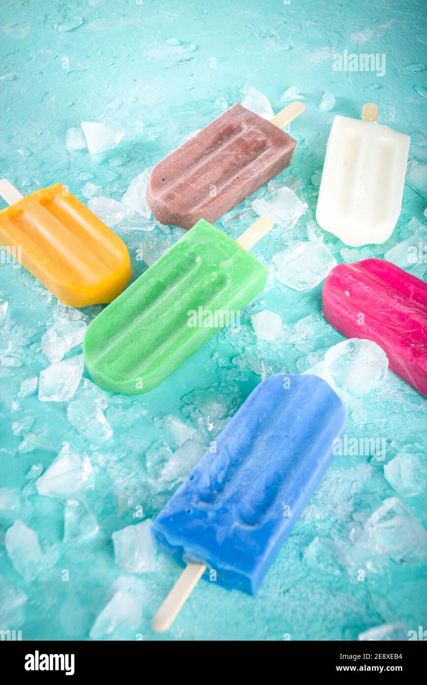 Selection of bright multicolored ice cream popsicle. Various gelato ...