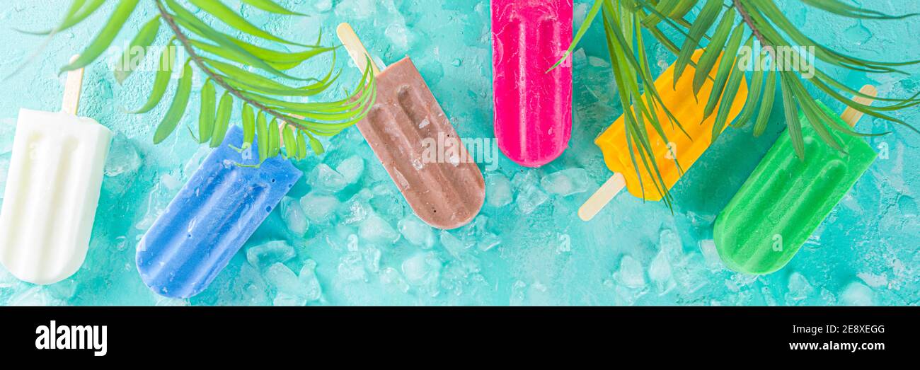 Selection of bright multicolored ice cream popsicle. Various gelato ...