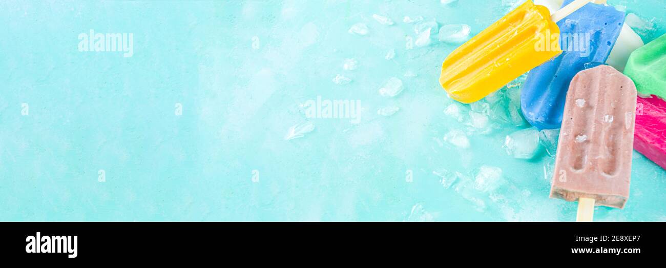 Selection of bright multicolored ice cream popsicle. Various gelato ...