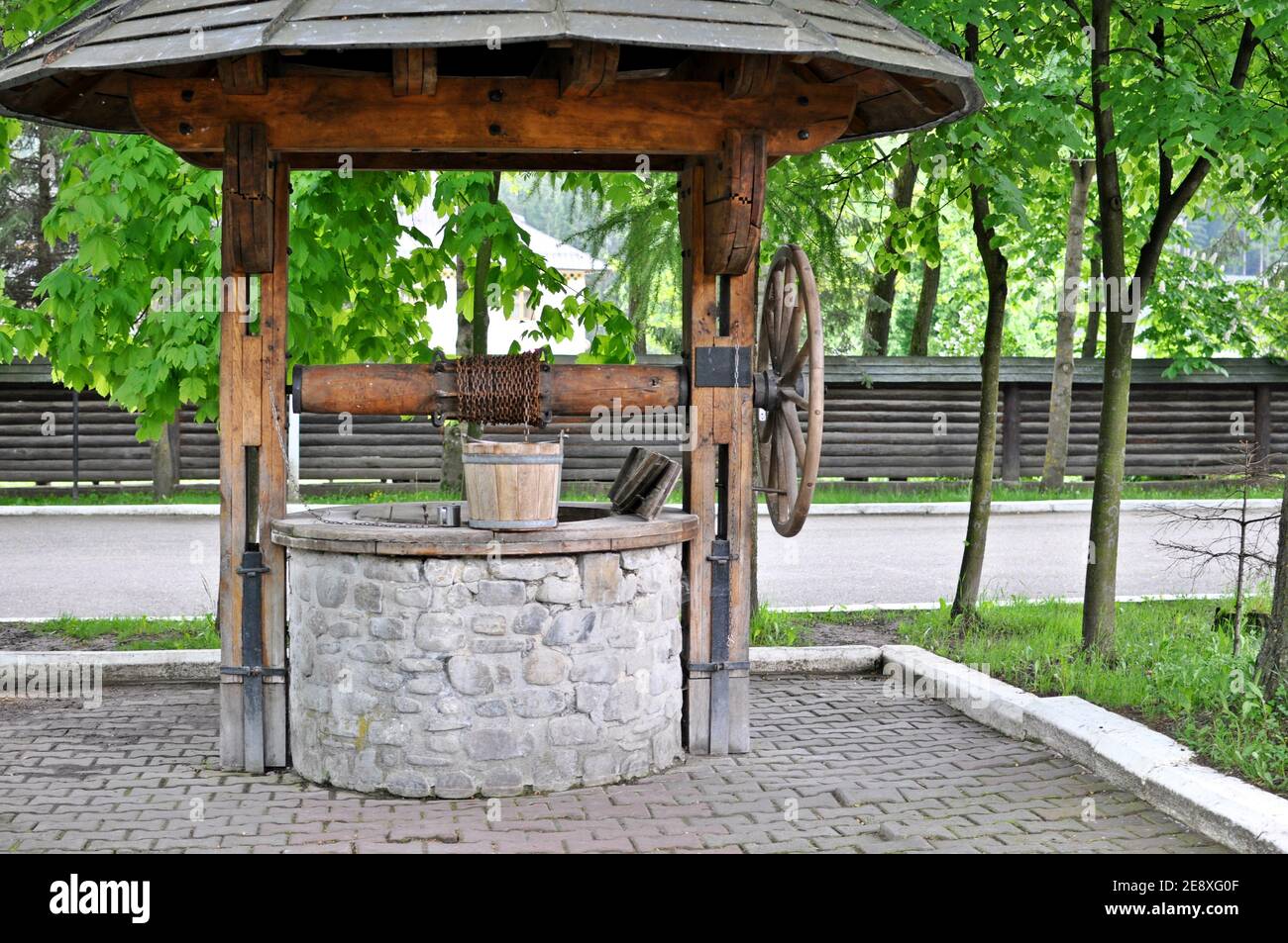 Close up of an wooden old traditional well in the country side Stock ...
