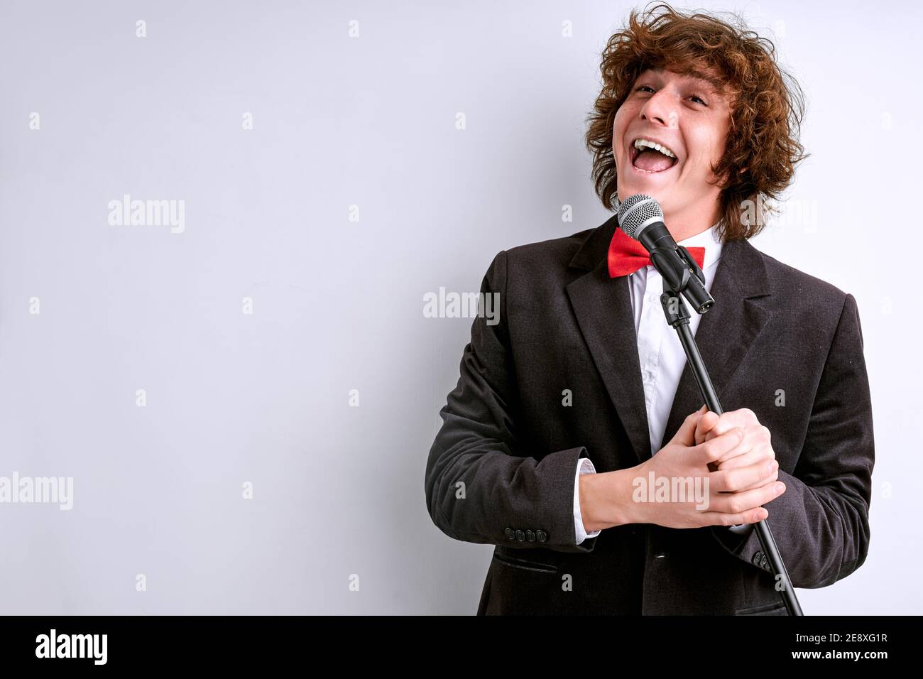 singer singing expressive in vocal microphone, vocalist of classic ...