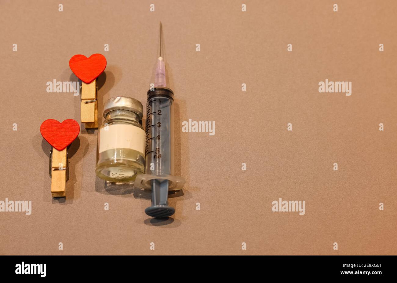 Valentines Day background. Red hearts Love with medical syringe And ...
