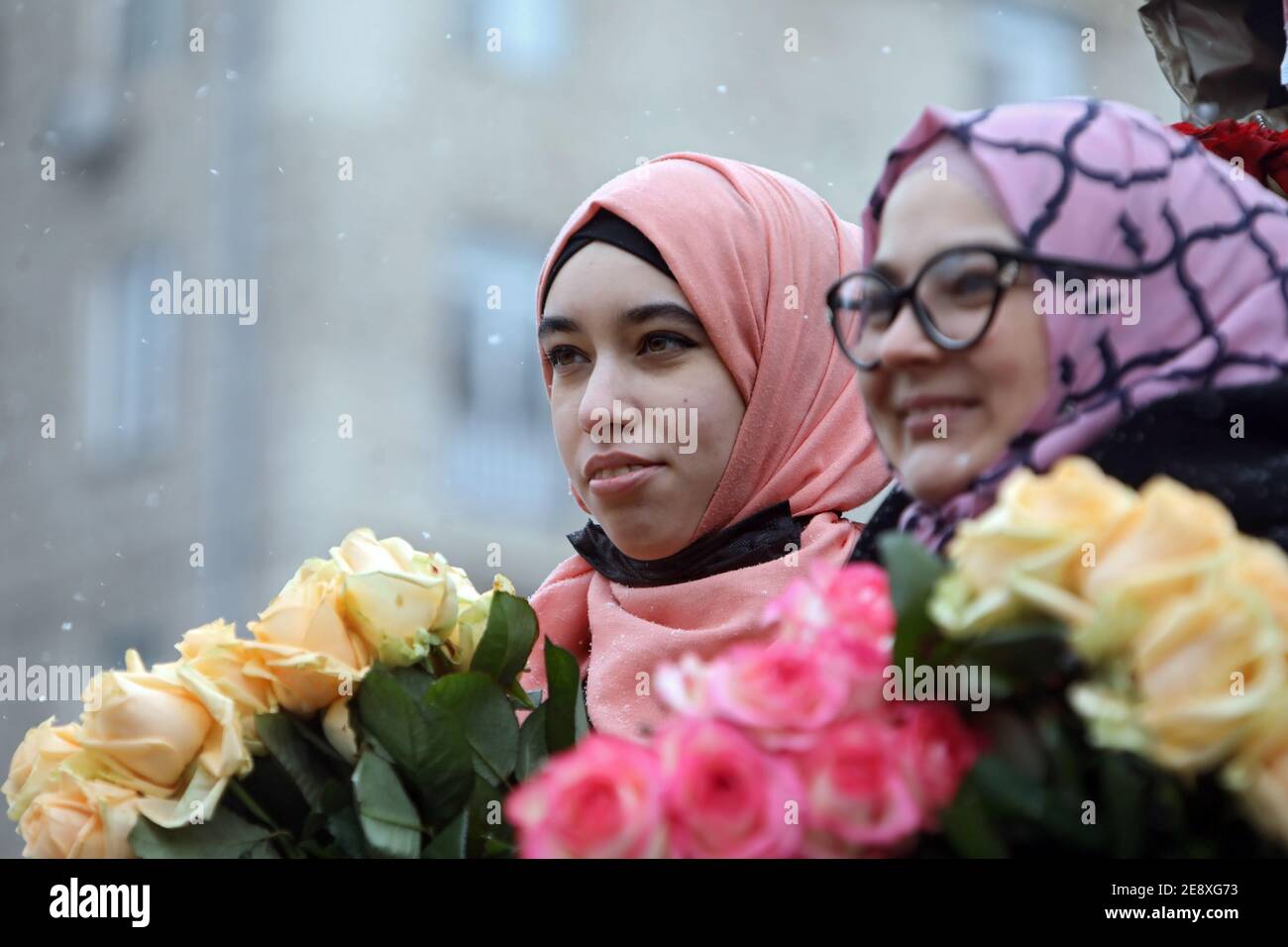 Non Exclusive: KYIV, UKRAINE - FEBRUARY 1, 2021 - Women in hijabs pose ...
