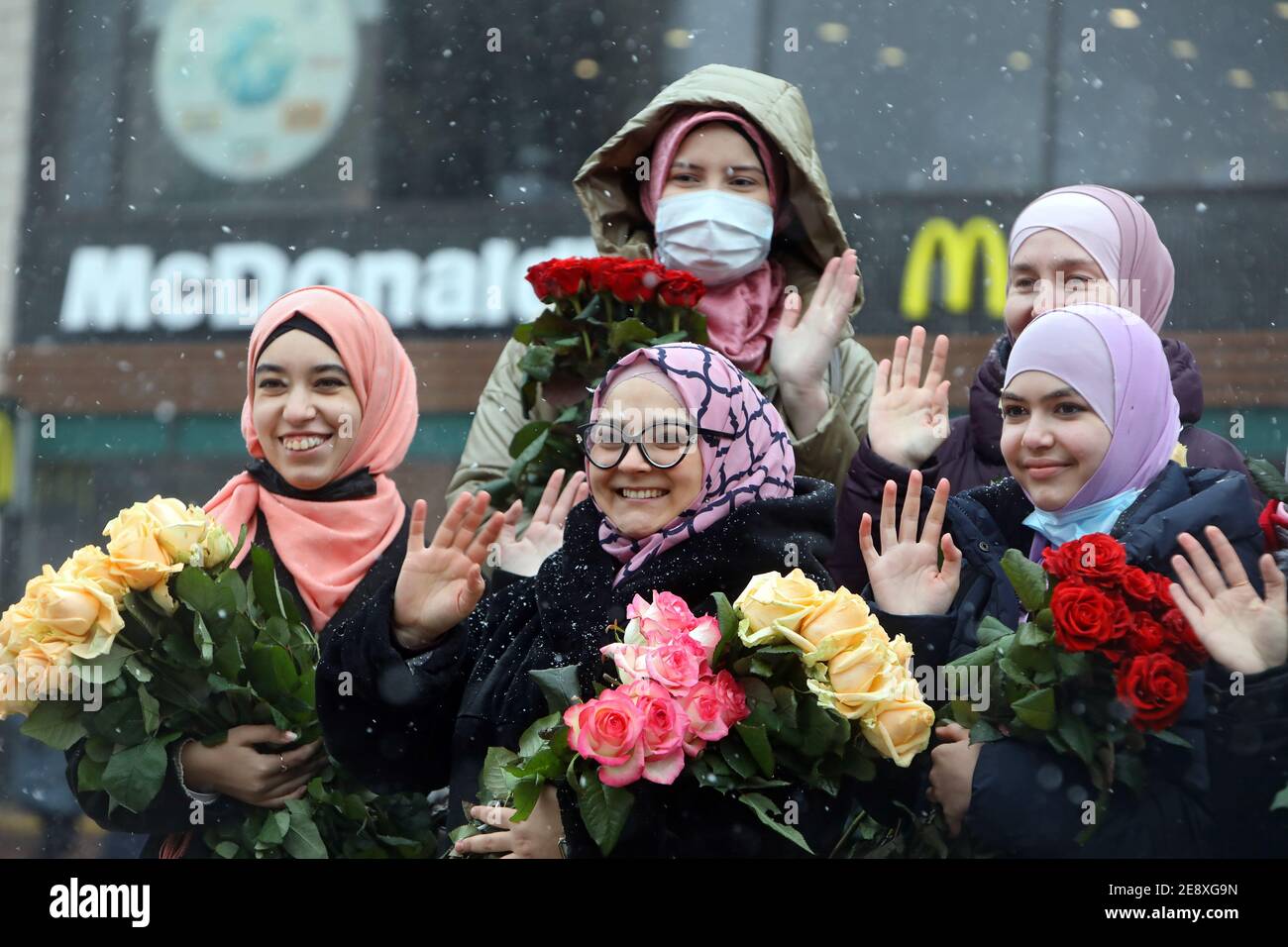 Non Exclusive: KYIV, UKRAINE - FEBRUARY 1, 2021 - Women in hijabs pose ...