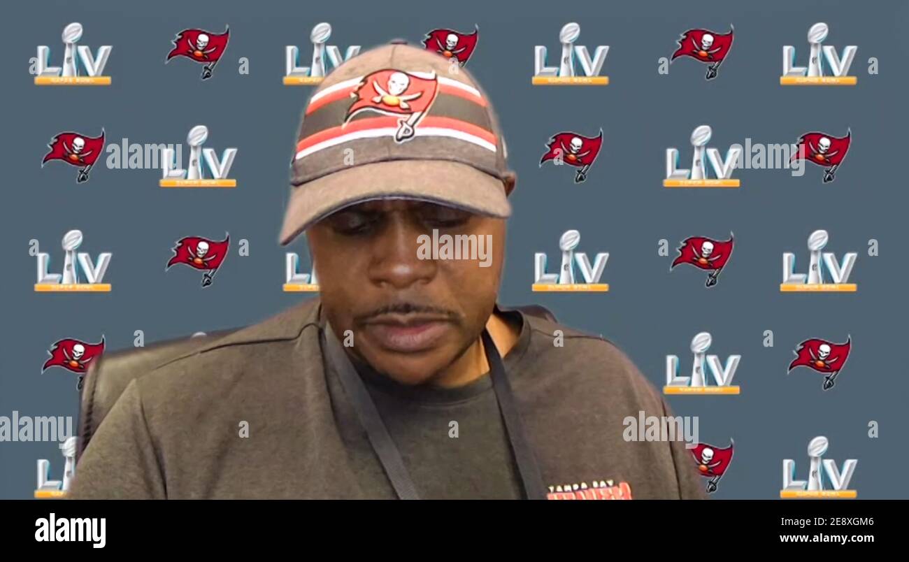 Defensive line coach Kacy Rodgers speaks during the Tampa Bay ...