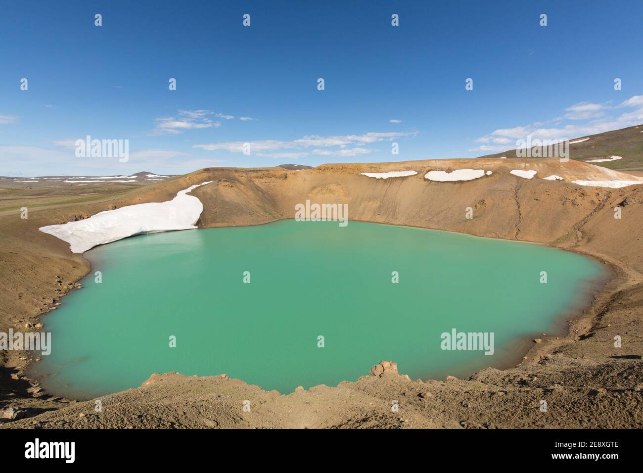 Lake Myvatn inside crater Víti, part of Krafla, volcanic caldera in the ...