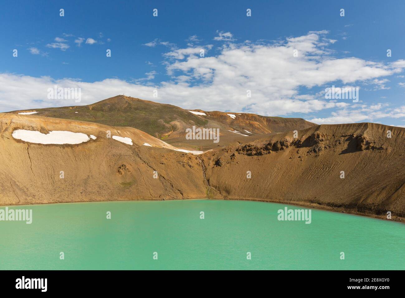 Lake Myvatn inside crater Víti, part of Krafla, volcanic caldera in the ...