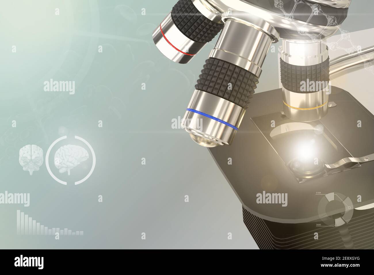 Medical study concept, lab electronic scientific microscope on colorful ...