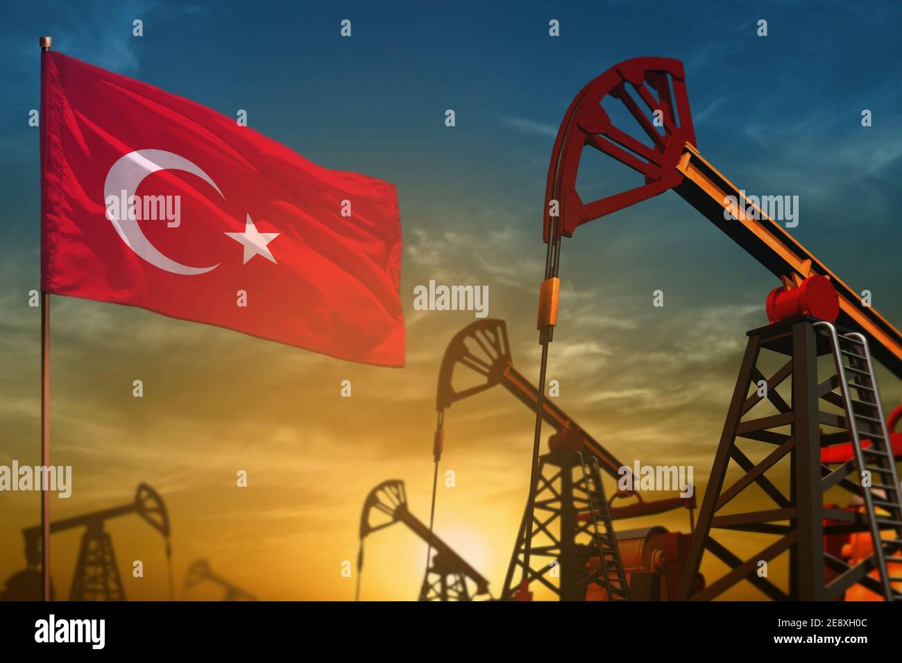 Turkey oil industry concept, industrial illustration. Fluttering Turkey ...