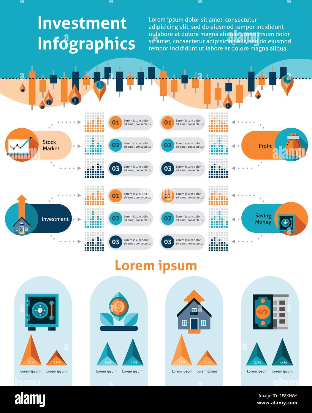 Investment infographics set with financial analytics symbols and ...