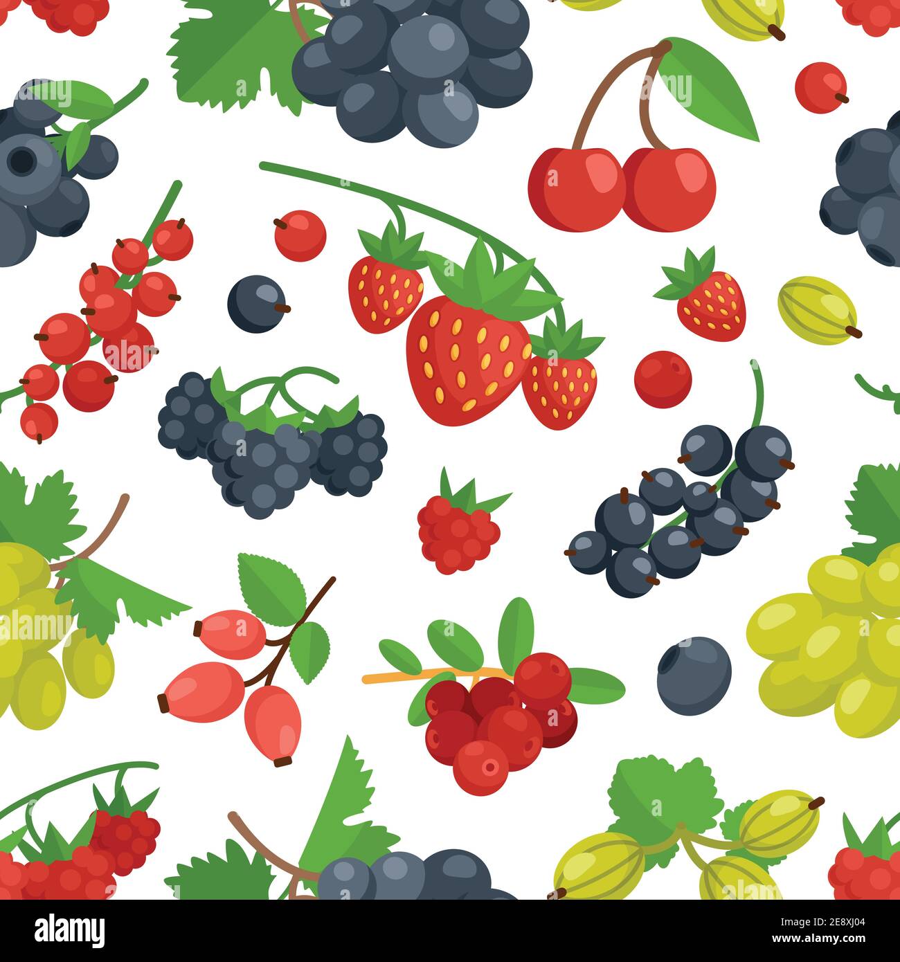 Berries cherry grape currant rosehip and other color seamless ornament ...
