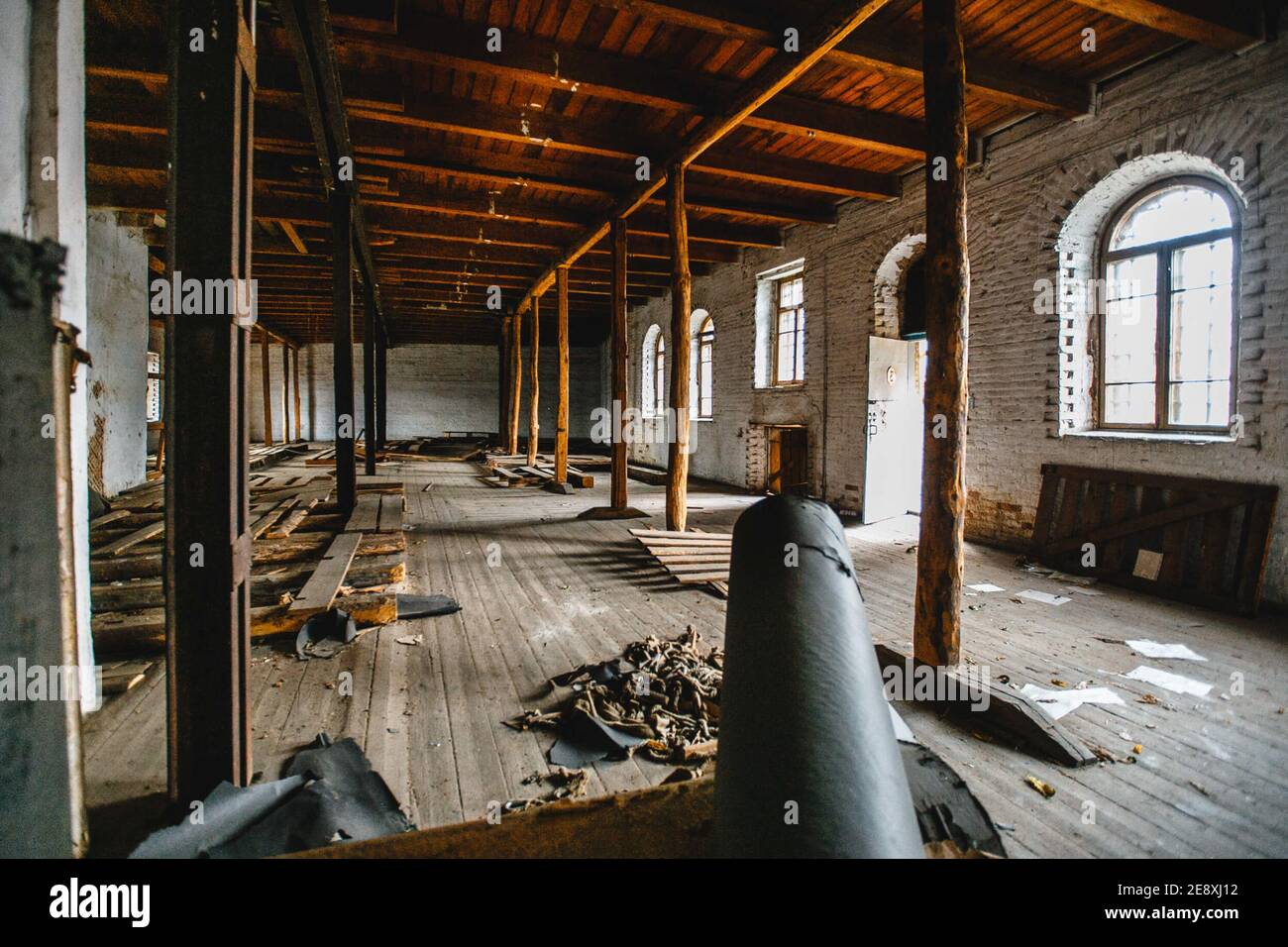 Wooden beams inside an old abandoned building Stock Photo - Alamy