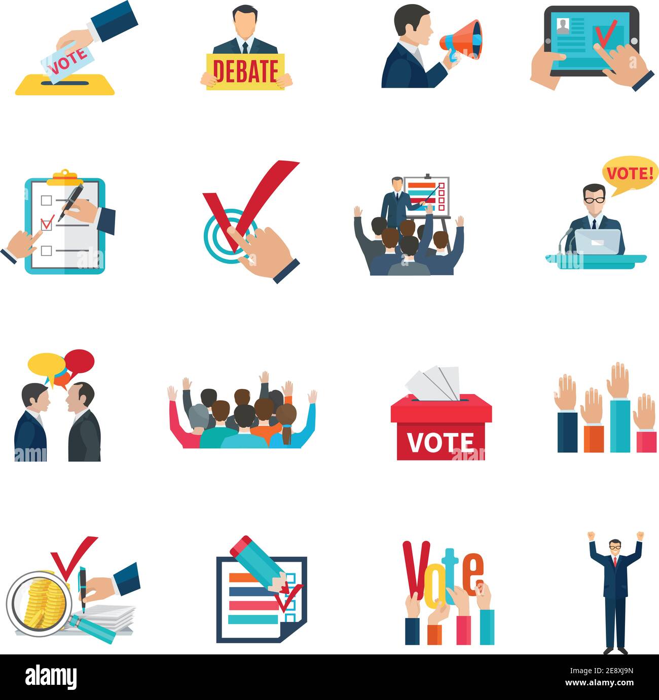 Elections with voting debates and agitation icons set flat isolated ...