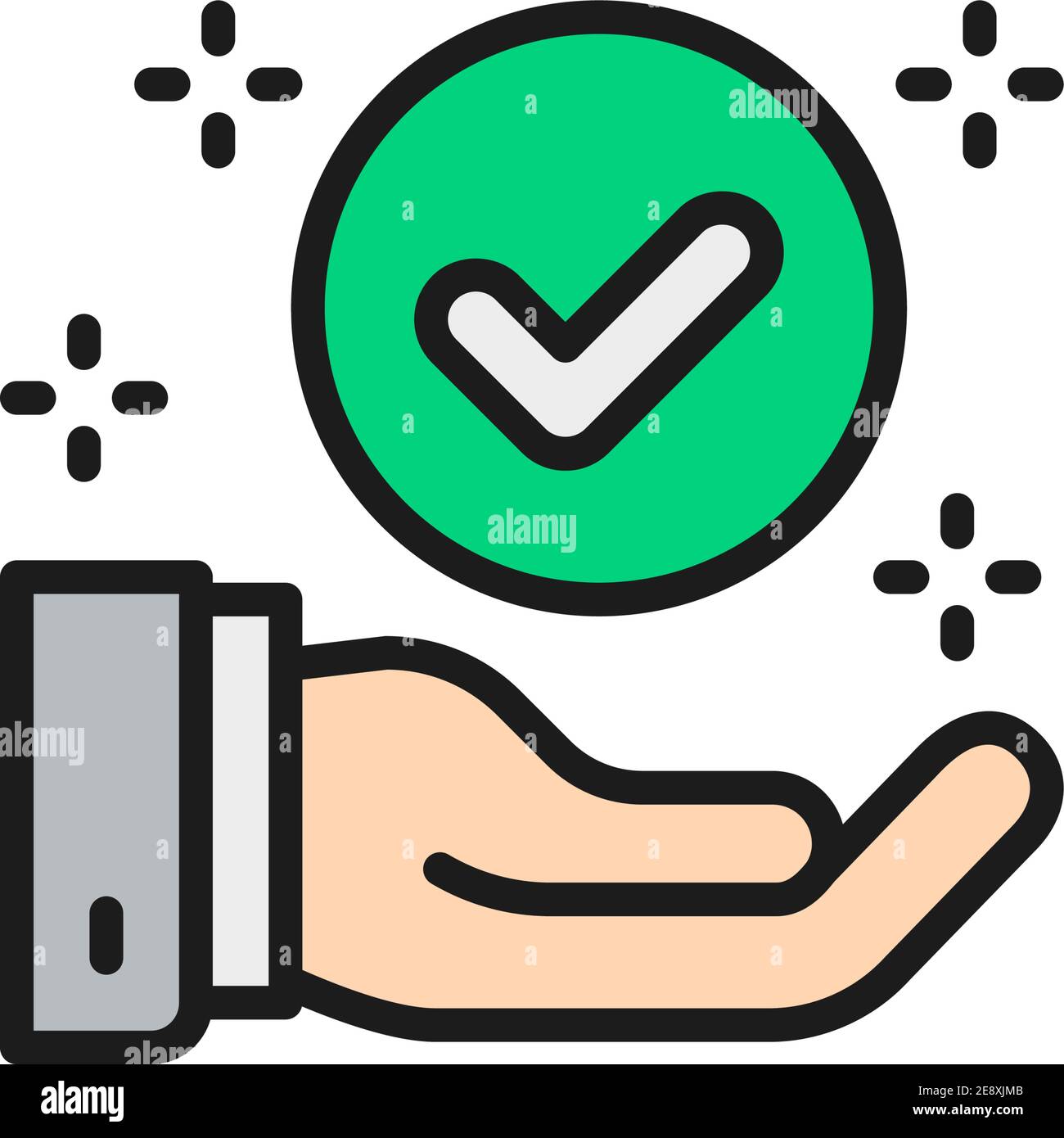 Hand with check mark, best choice, quality control, approved color line ...