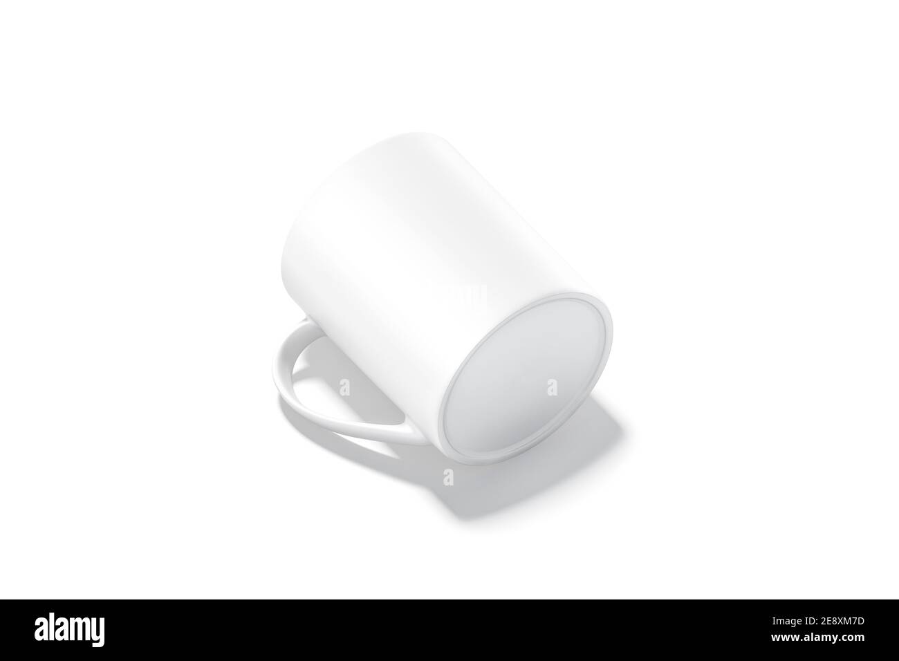 Blank white ceramic mug with handle mockup lying bottom, isolated, 3d ...