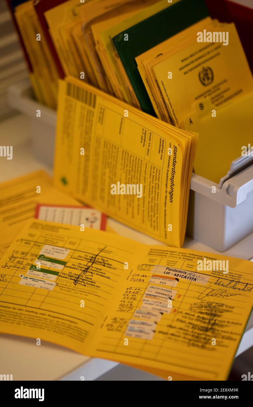 Schwerin, Germany. 08th Dec, 2020. Patient in vaccination cards can be ...