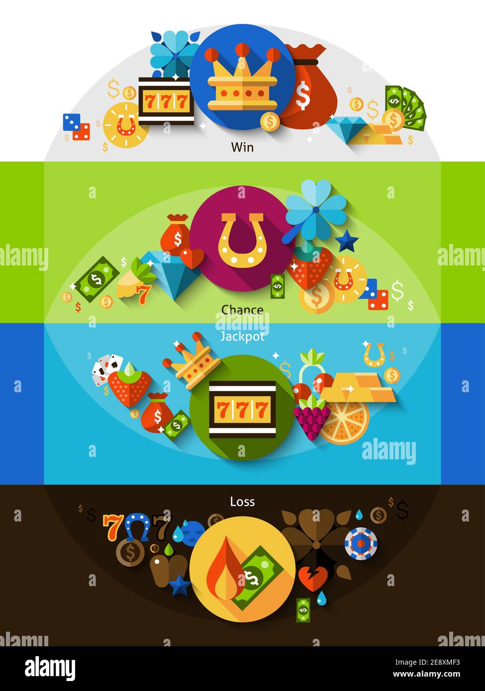 Slot machine with symbols for win chance jackpot and loss shadow ...