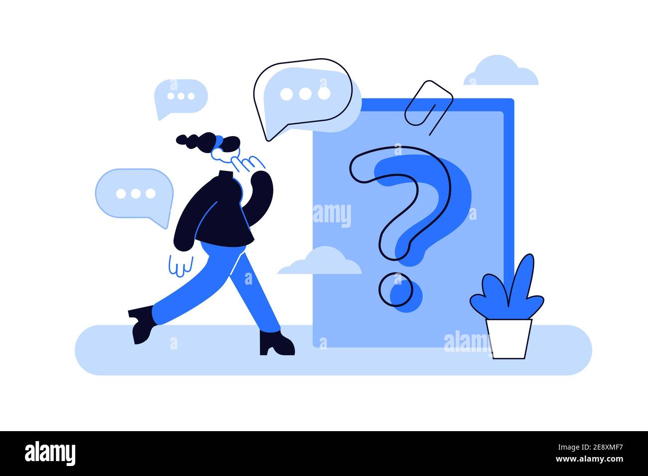 Question mark on document. Business woman asking questions Stock Vector ...
