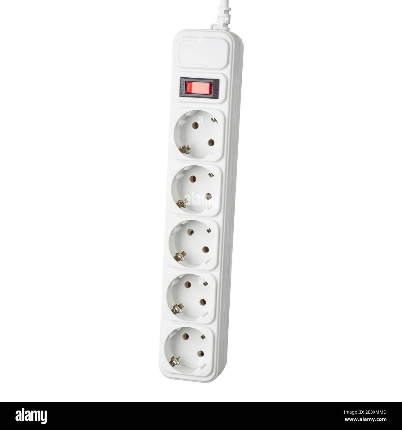 new empty white power cord strip. outer space. isolated on white ...