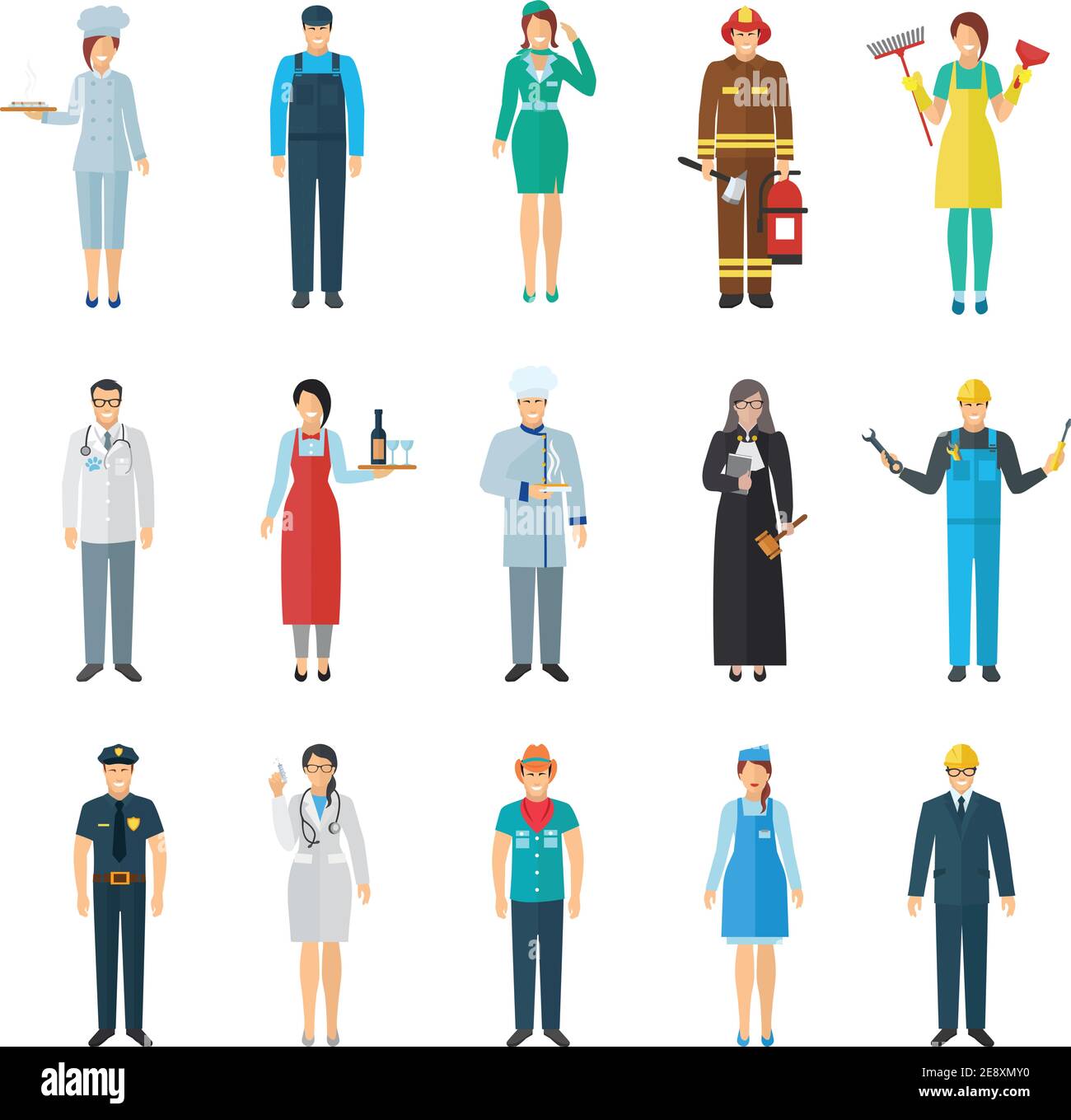 Profession and job avatar with standing people icons set flat isolated ...
