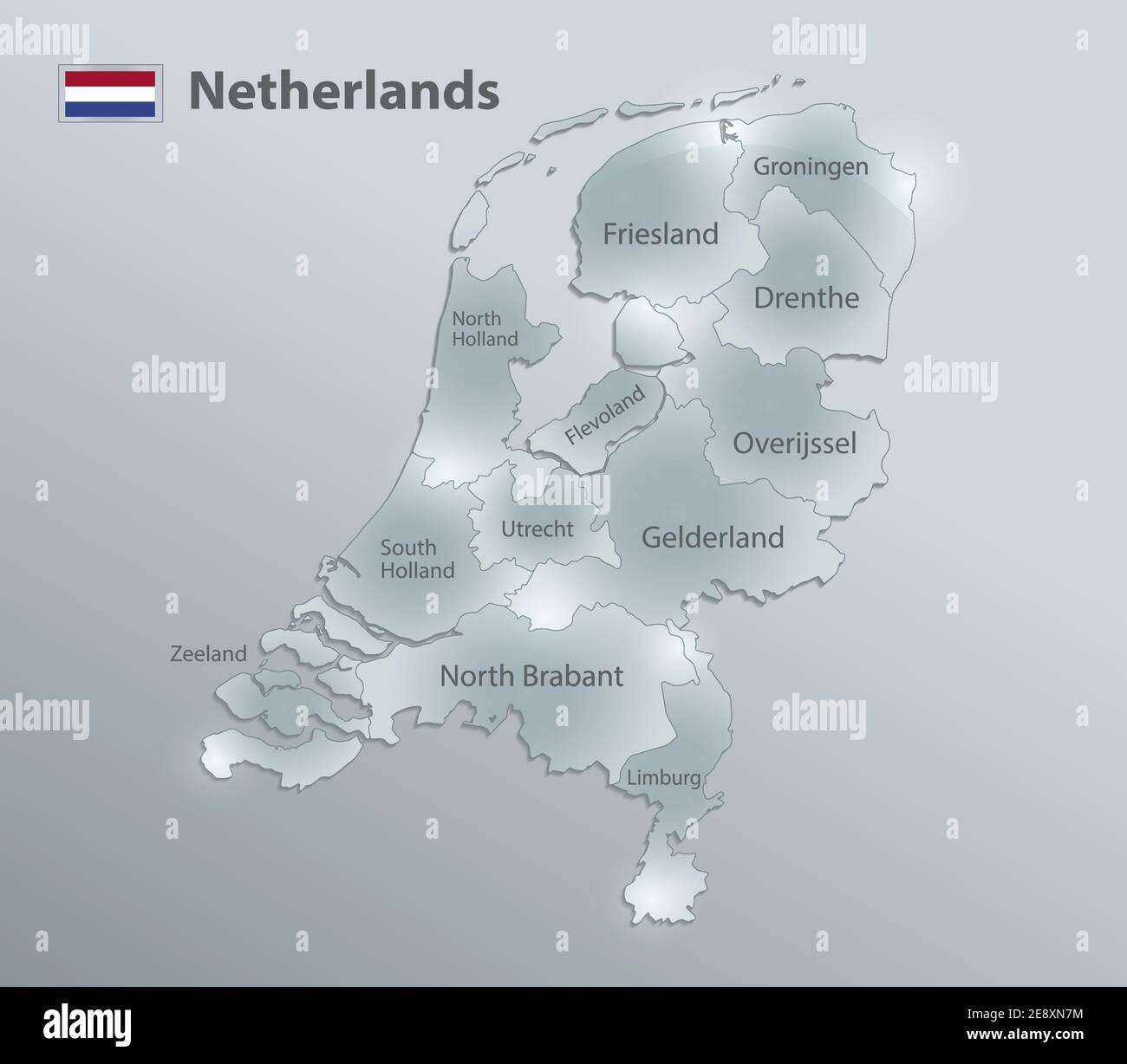 Netherlands map and flag, administrative division, separates regions ...