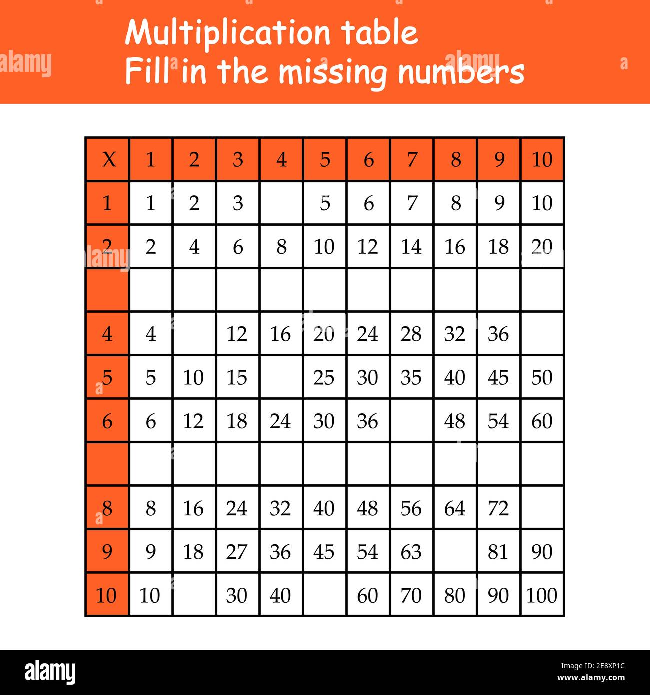 Multiplication Square. Paste the missing numbers. School vector ...