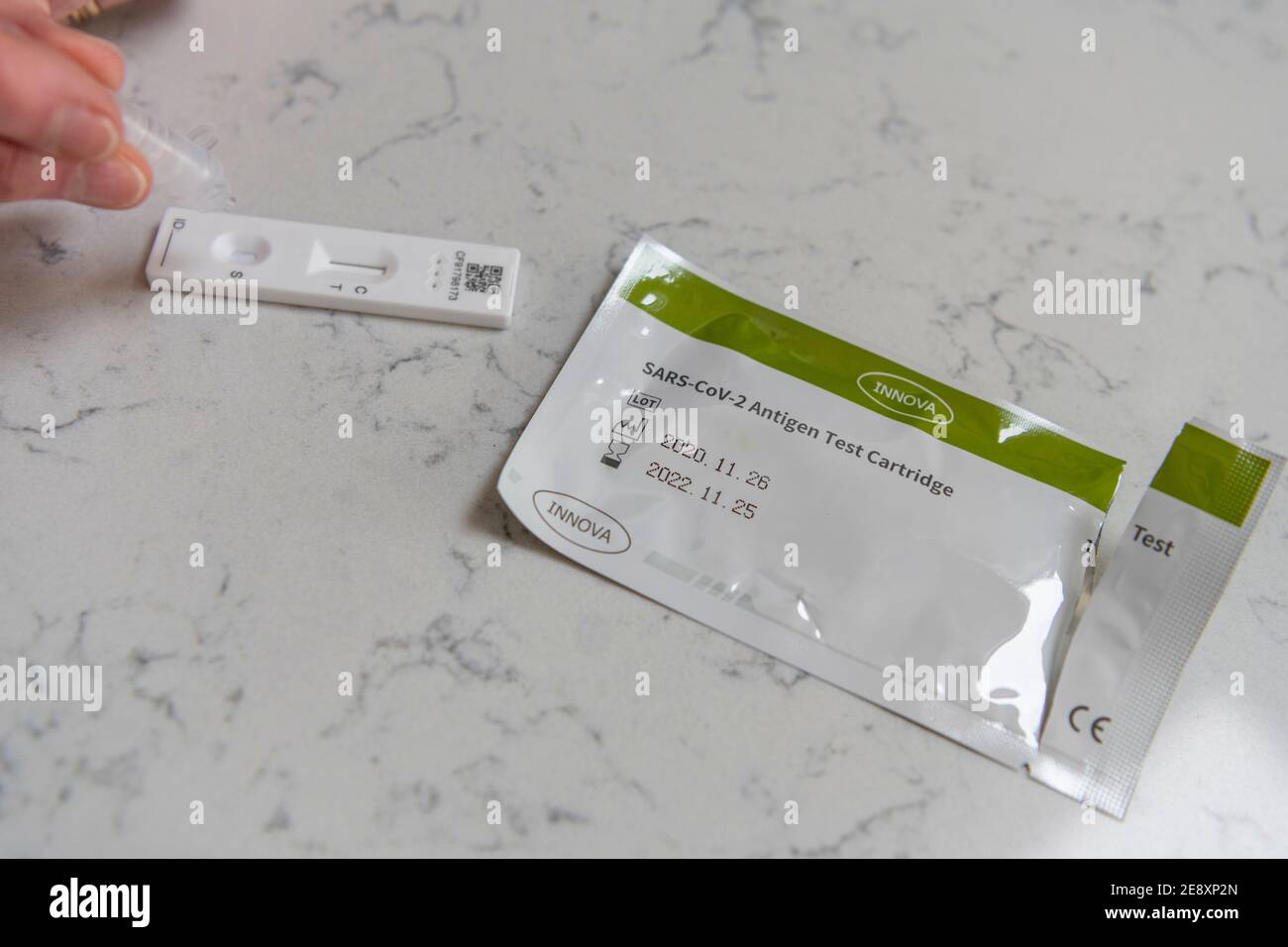 A lateral flow test device for covid 19 showing a negative result Stock ...