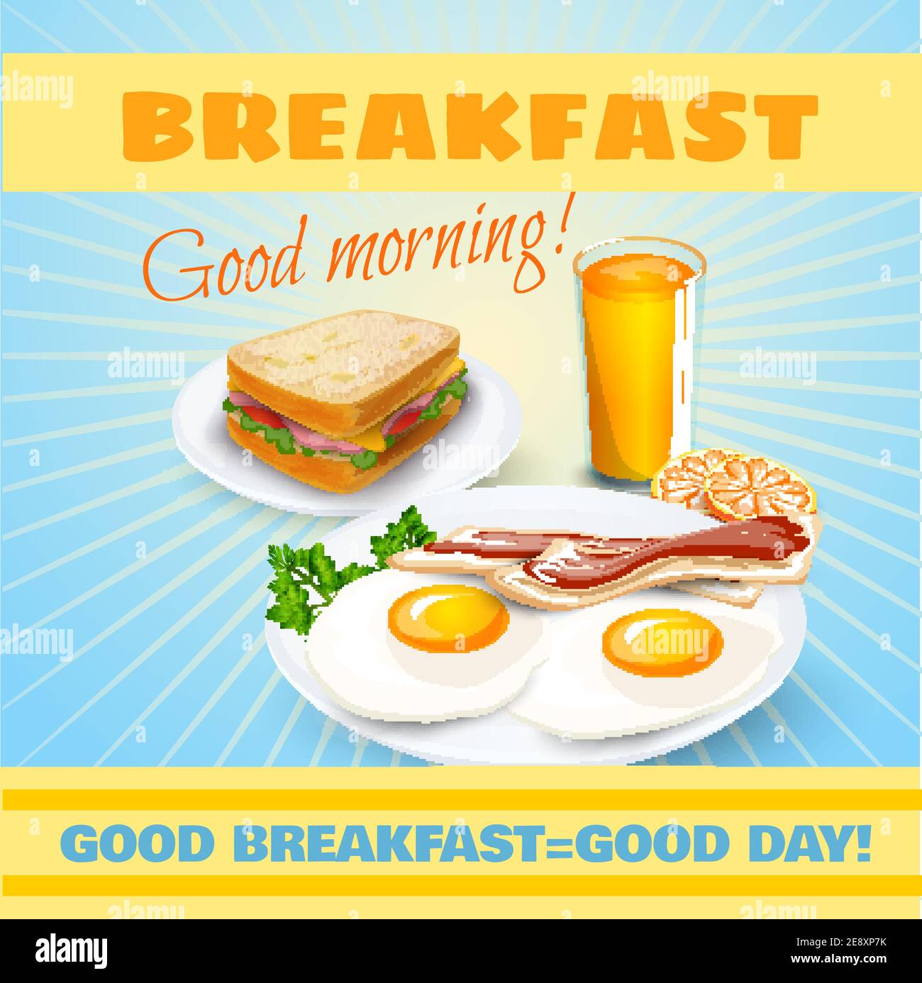 Classic breakfast motel advertisement retro poster with ham sandwich ...