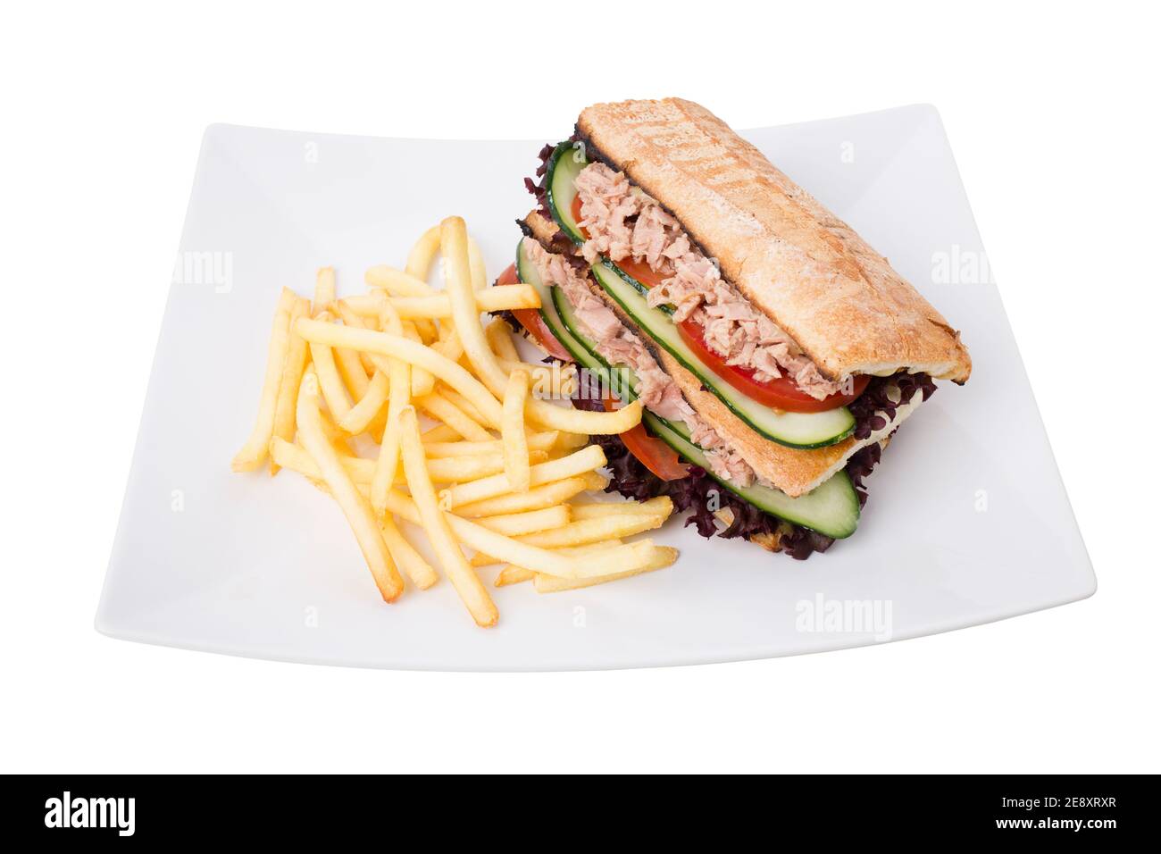 Tuna with Sandwich Garnished and French Fries. It is isolated in a ...