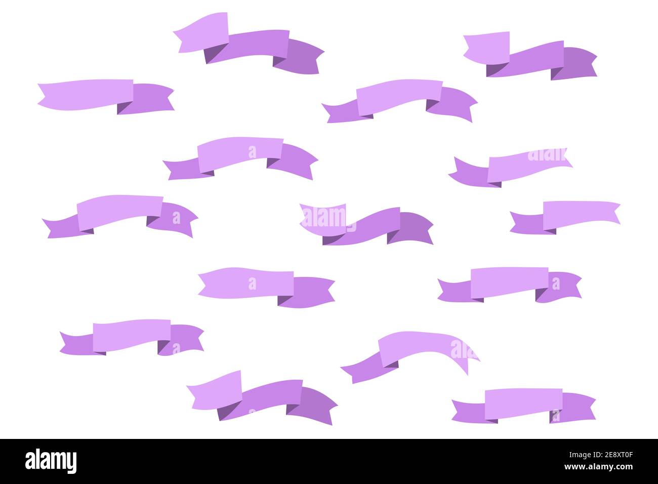 Set of violet flat ribbons isolated on white background. Ribbon banner ...