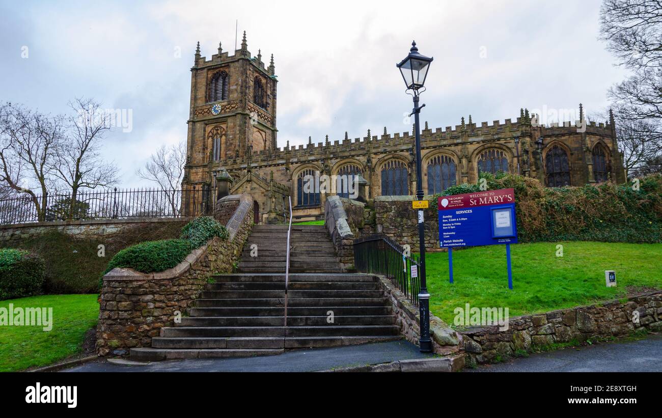 Mold, Flintshire; UK: Jan 28, 2021: The Parish Church of St. Mary the ...