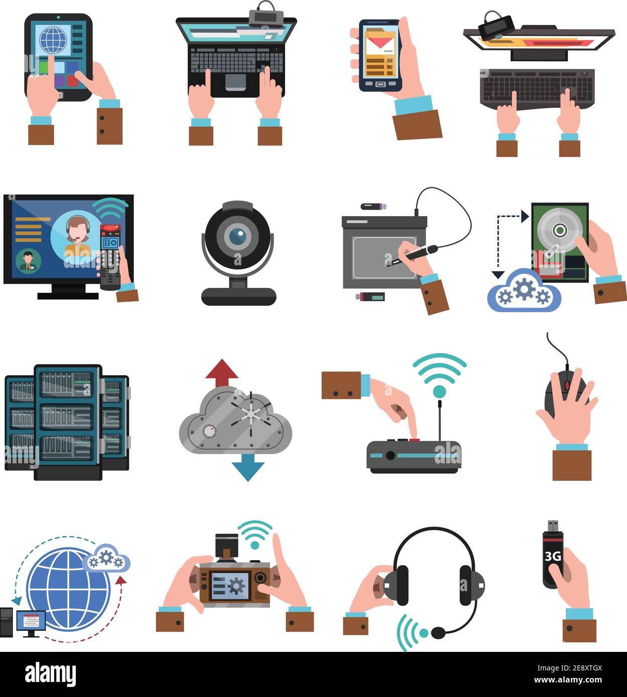 It devices and cloud computing icons flat isolated vector illustration ...