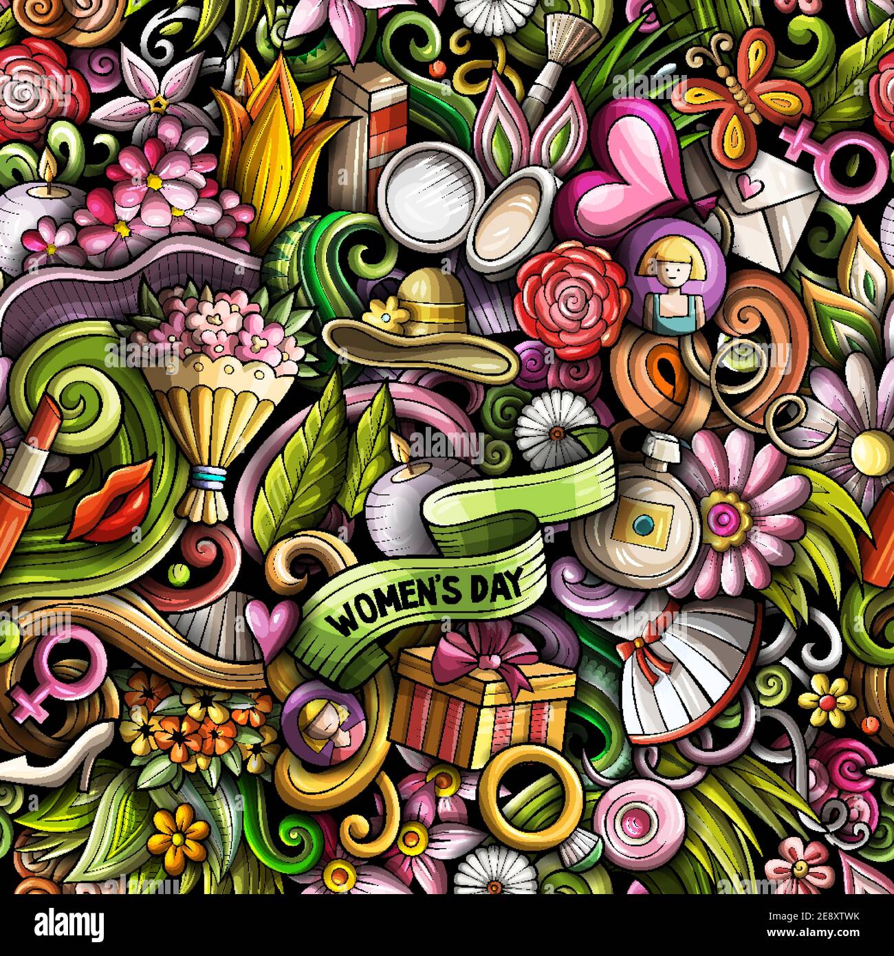 Cartoon doodles 8 March seamless pattern Stock Vector Image & Art - Alamy