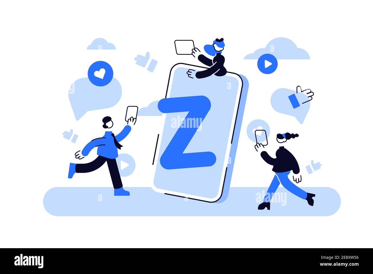Generation Z vector illustration. Flat virtual tiny persons messaging ...